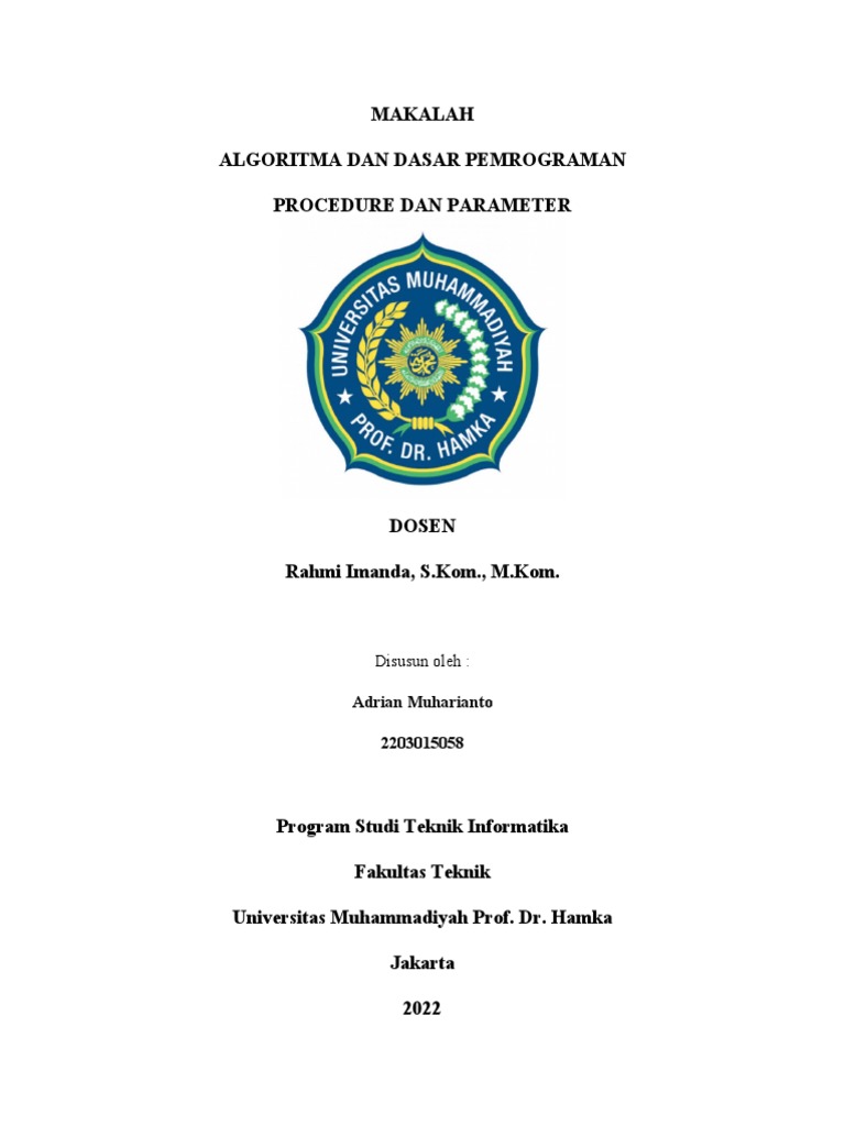 Makalah Algoritma Dan Pemprograman Procedure | PDF Makalah Algoritma Dan Pemprograman Procedure | PDF