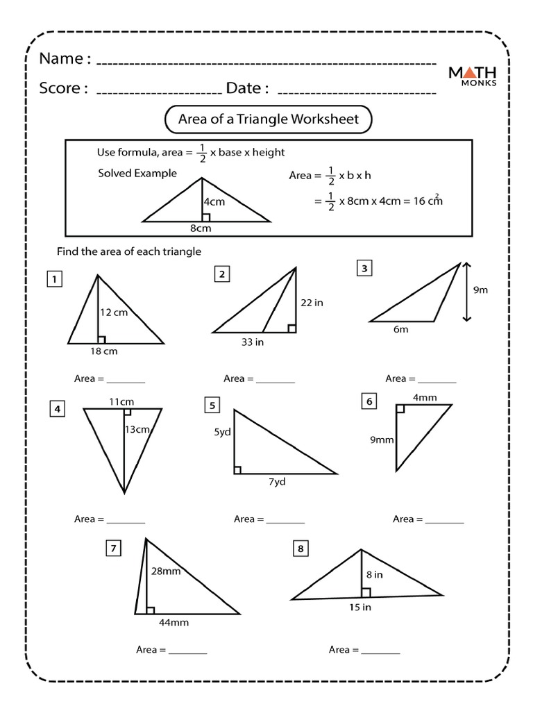 Finding The Area of A Triangle Worksheet | PDF