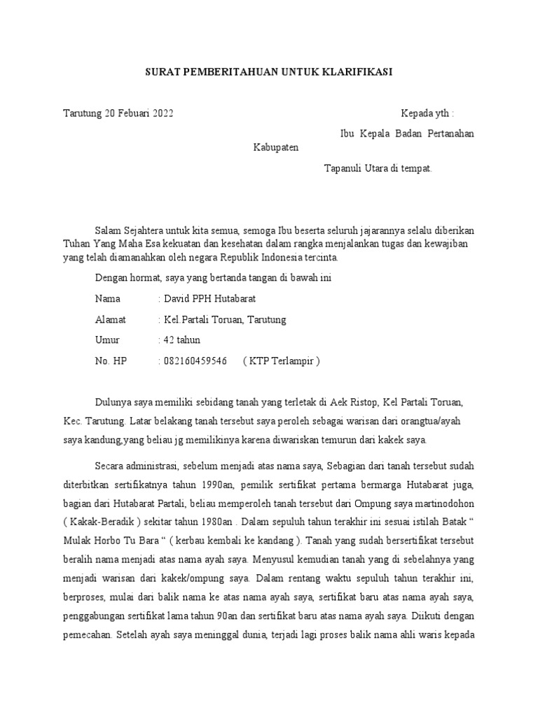 SURAT PEMBERITAHUAN UNTUK KLARIFIKASI | PDF