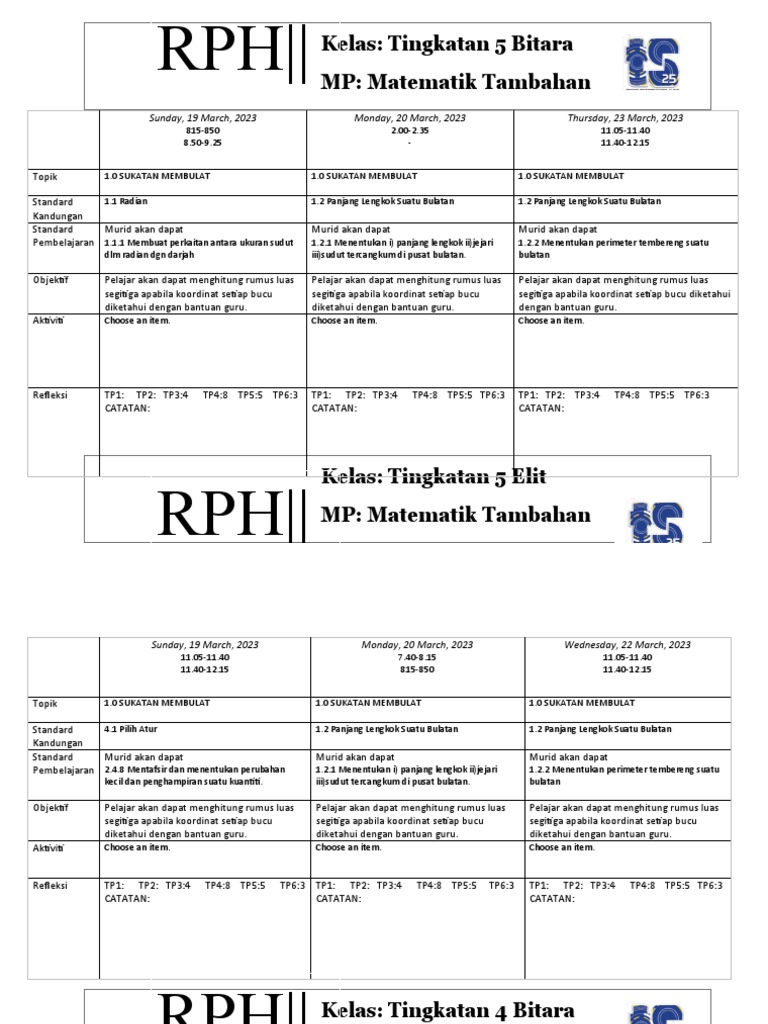 RPH Matematik KSSM 2023 | PDF