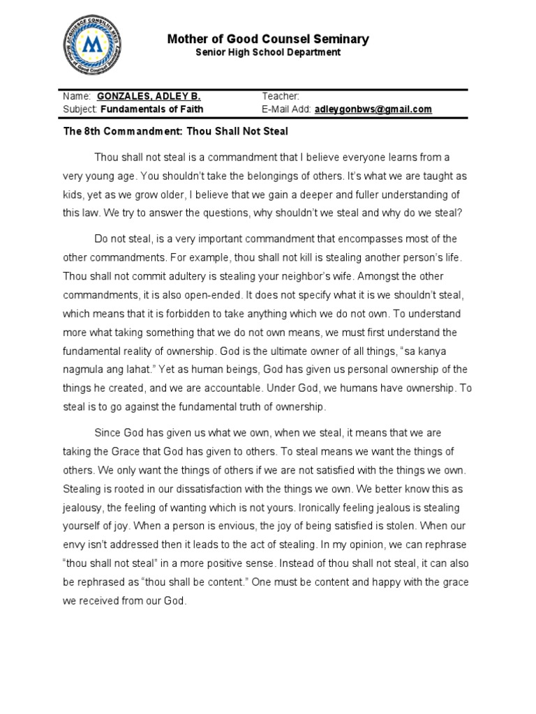 The 8th Commandment | PDF | Ten Commandments | Envy