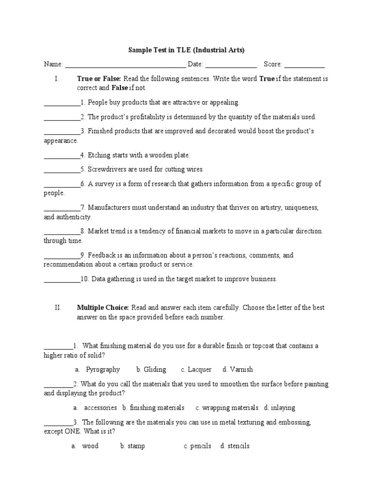 Sample Test 2 Tle | PDF | Drawing | Paint