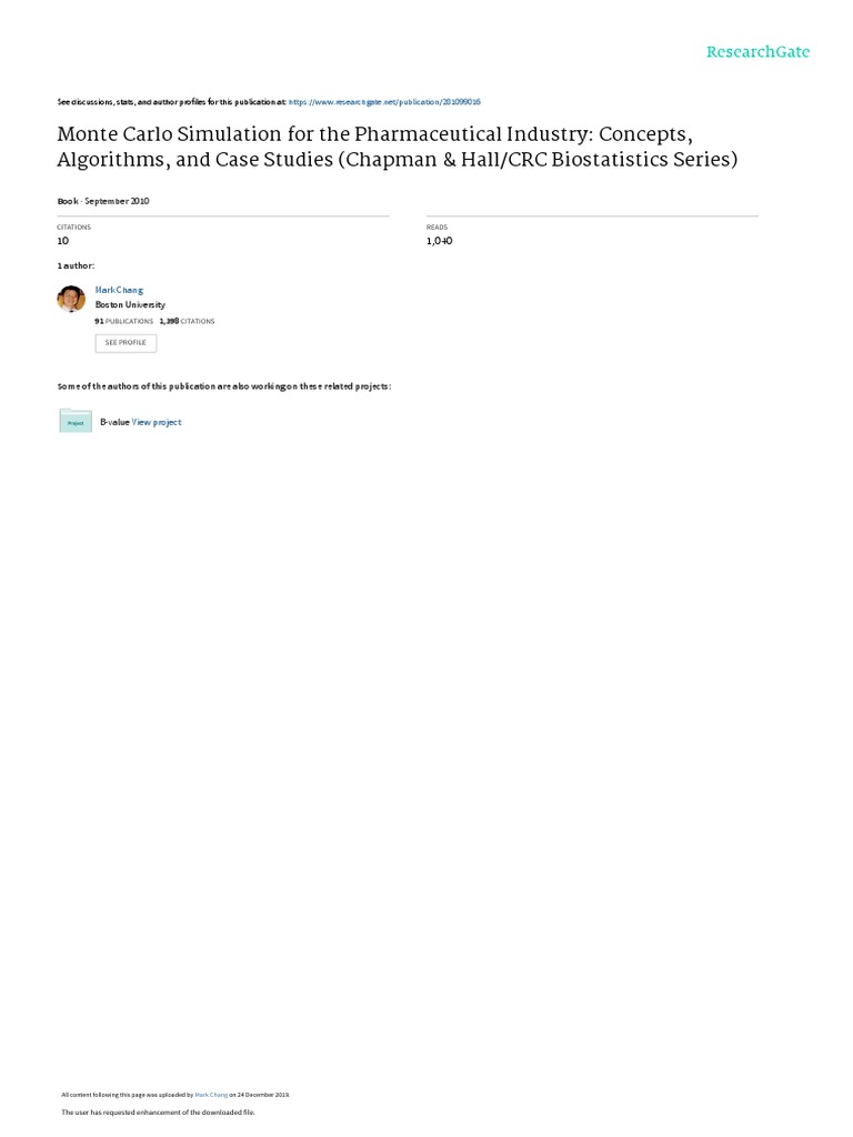 Monte Carlo Simulation For The Pharmaceutical Industry: Concepts, Algorithms, and Case Studies ...