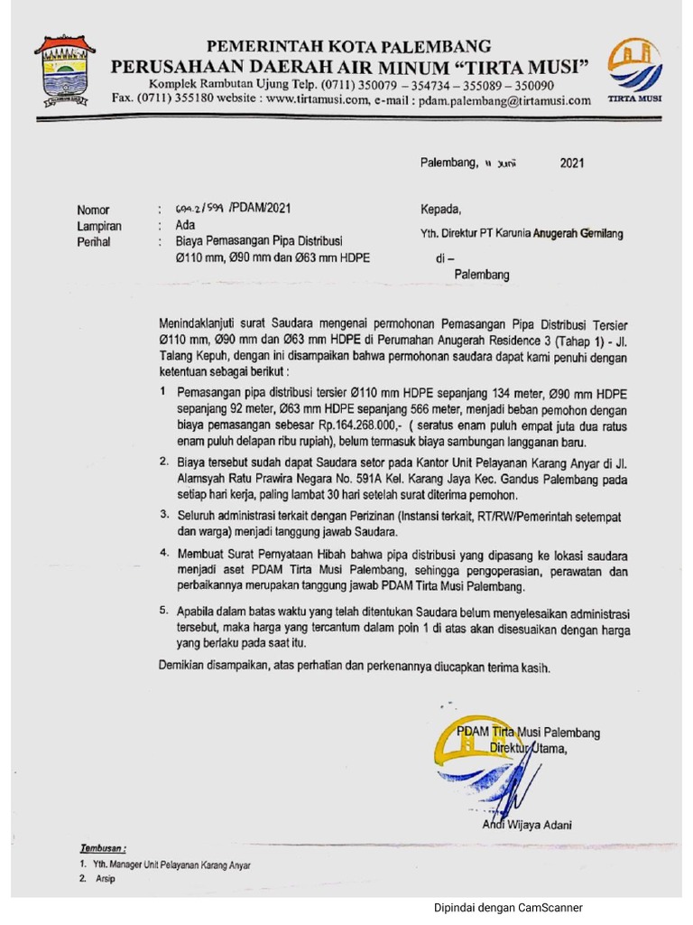 RAB PDAM Anugerah Residence | PDF