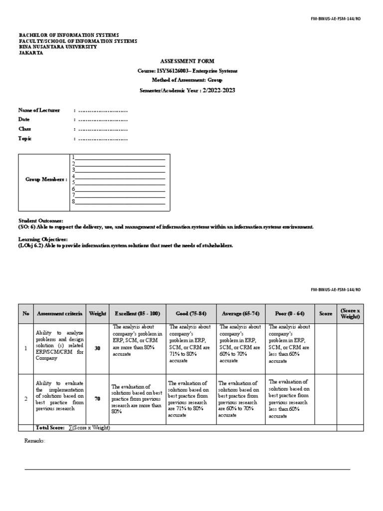 FM-BINUS-AE-FSM-144R0 Assessment Form - ISYS6126003 ES 4 SKS Ver2 | PDF ...