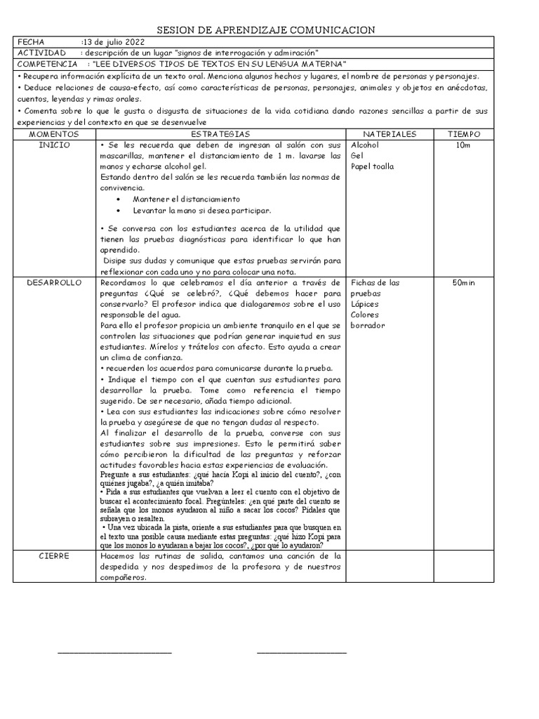 Sesion de Aprendizaje Comunicacion | PDF