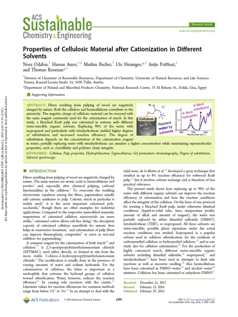 Properties of Cellulosic Material After Cationization in Different ...