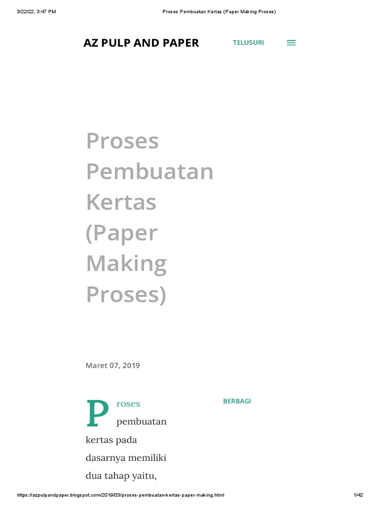 Proses Pembuatan Kertas (Paper Making Proses) | PDF Proses Pembuatan Kertas (Paper Making Proses) | PDF