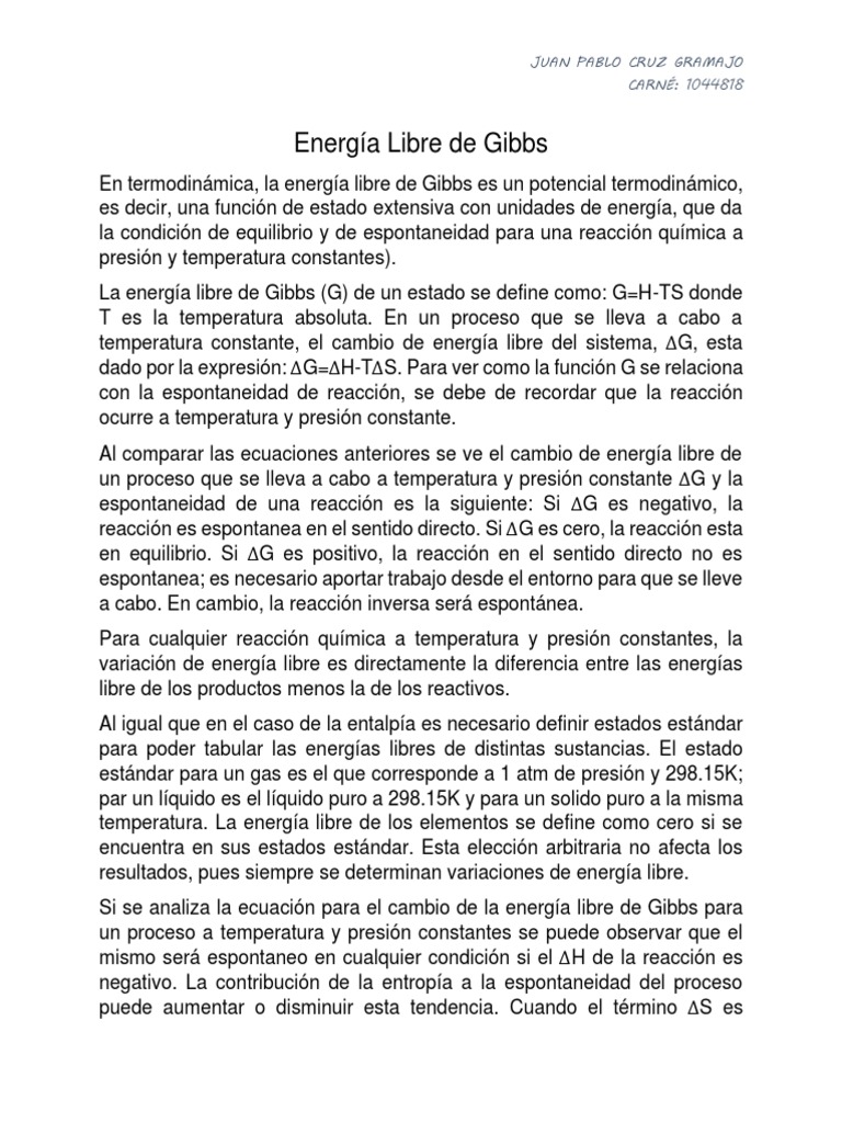 Energía Libre de Gibbs PDF | PDF | Energía libre de Gibbs | Temperatura