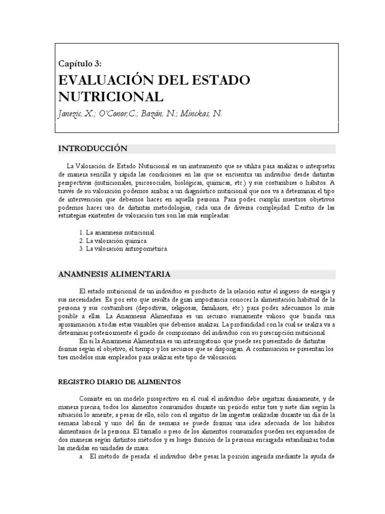 ENT NUTRICION Capitulo 3 Evaluacion Del Estado Nutricional | PDF | Caloría | Orina
