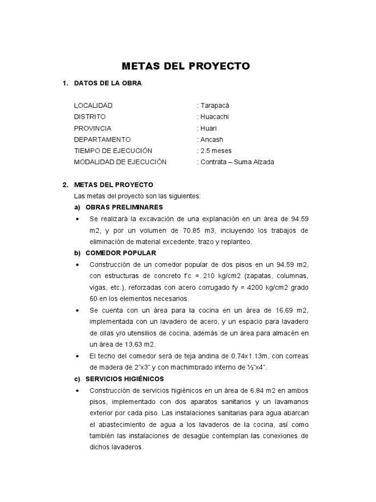 Metas Del Proyecto | PDF | Fundación (Ingeniería) | Materiales de ...