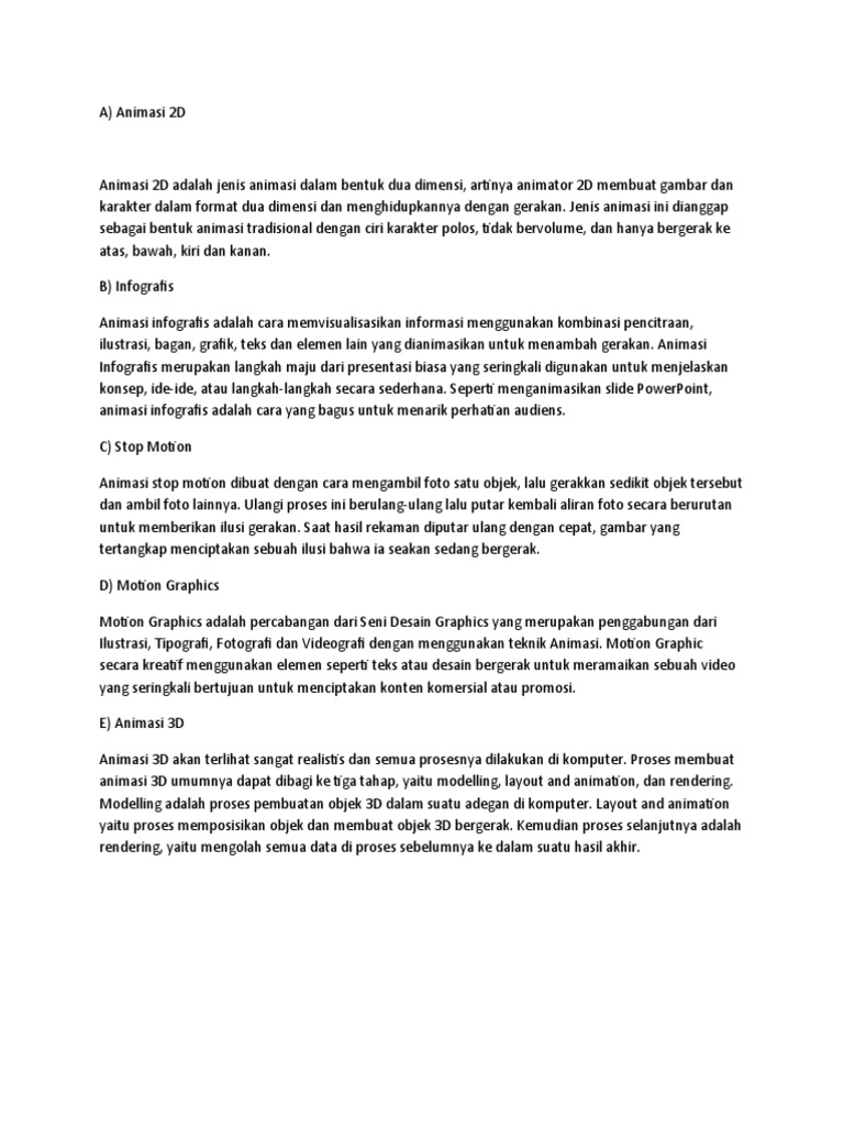 Jenis-Jenis Animasi dan Contohnya | PDF