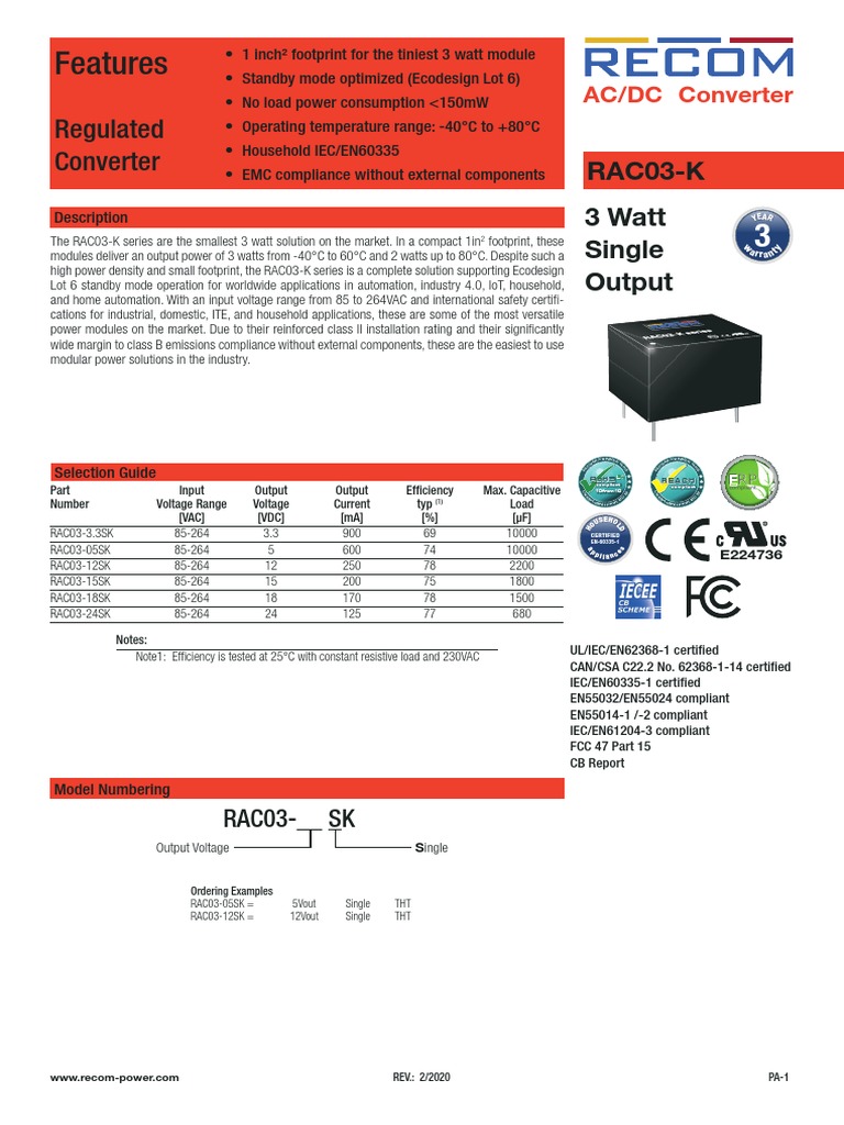 Rac03 K PDF | PDF | Electromagnetic Compatibility | Power Supply