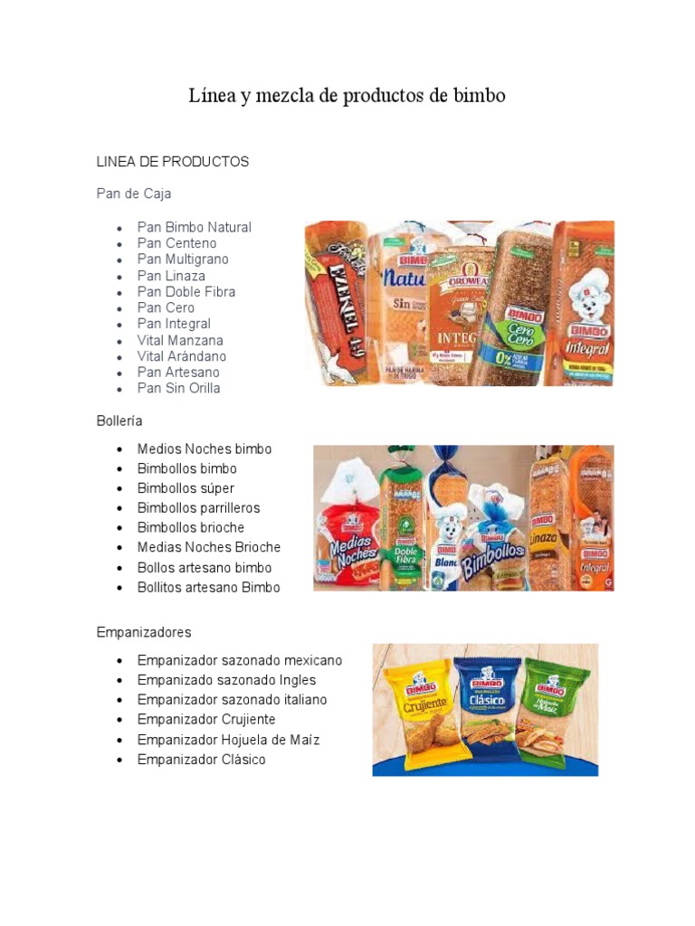 Línea y mezcla de productos de bimbo.docx | PDF | Panes | Chocolate