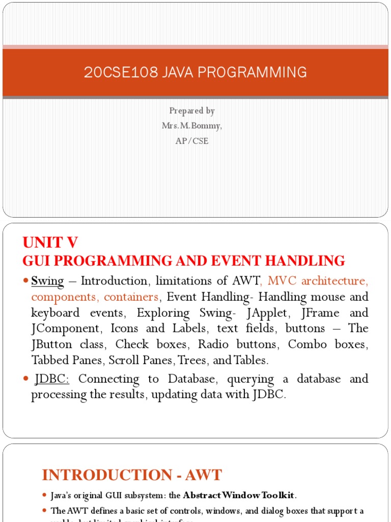 Java GUI Programming: Swing & MVC | PDF | Model–View–Controller | Class (Computer Programming)