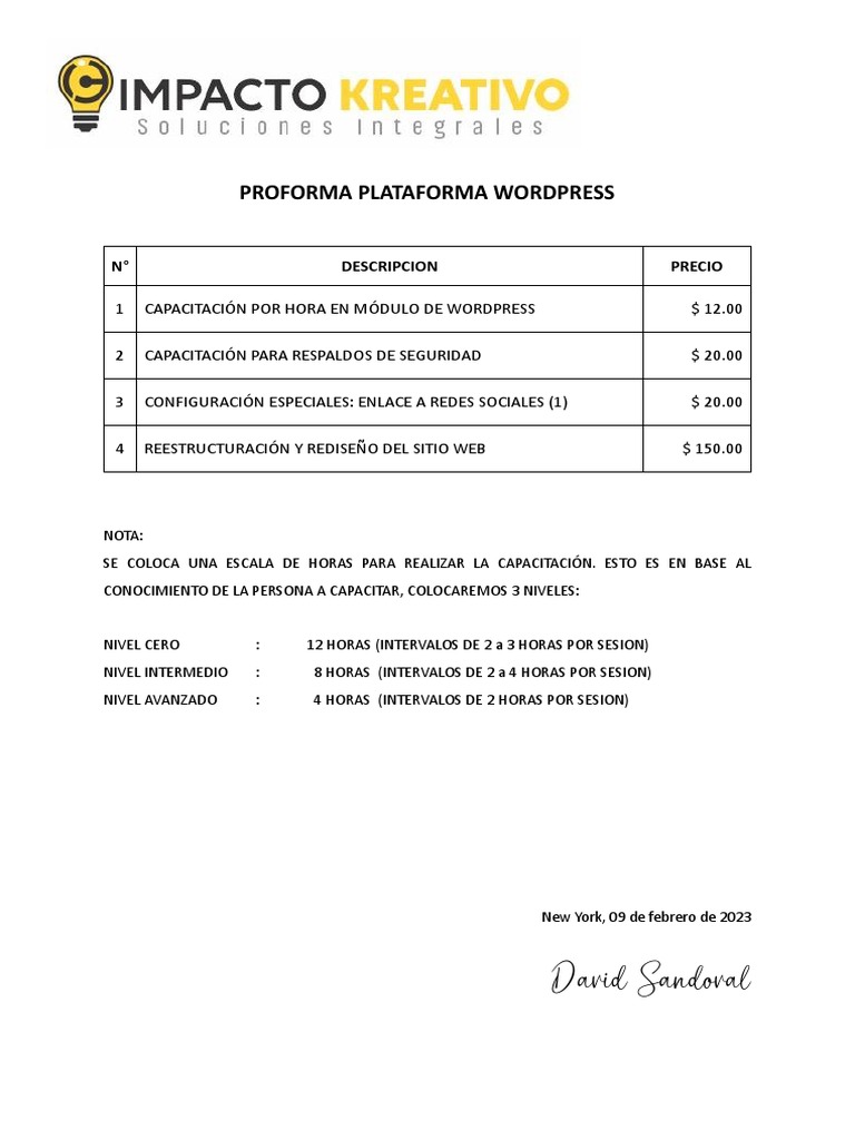 Proforma Website Wordpress | PDF