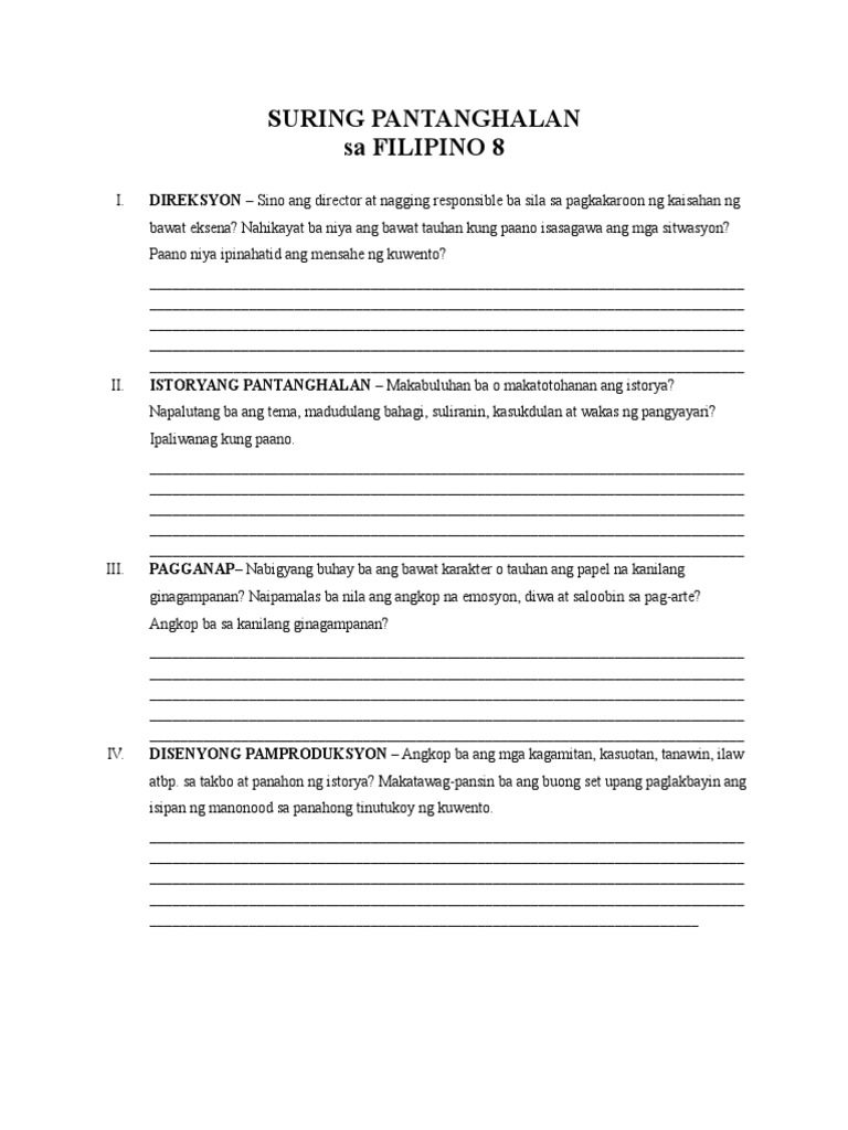 Suring Pantanghalan Sa Filipino 8 | PDF