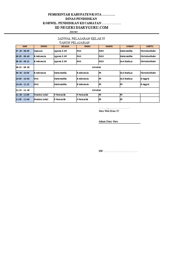 Jadwal Pelajaran Kelas 4 Kurikulum Merdeka Pdf