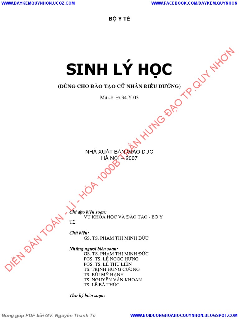 Sinh Ly Hoc Dung Cho Dao Tao Cu Nhan Dieu Duong Gs Ts Pham Thi Minh Duc PDF | PDF