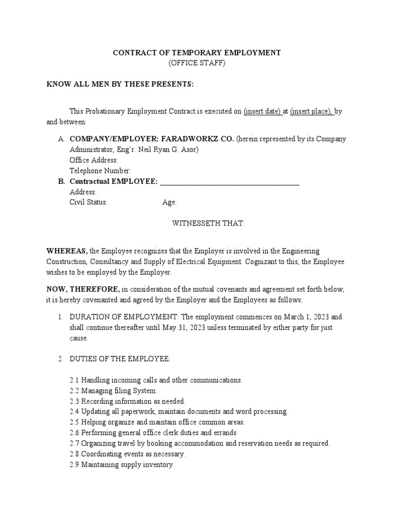 Temporary Employment Contract Template | PDF | Employment | Indemnity