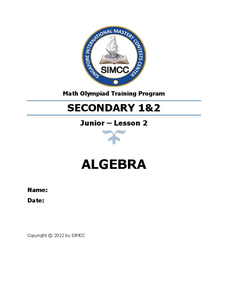 Sec 1&2 Junior Lesson 2 | PDF | Algebra | Arithmetic