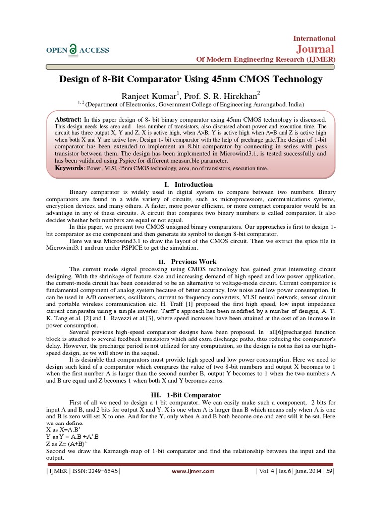 C Design - of - 8 - Bit - Comparator - Using - 45nm - CM | PDF | Cmos ...