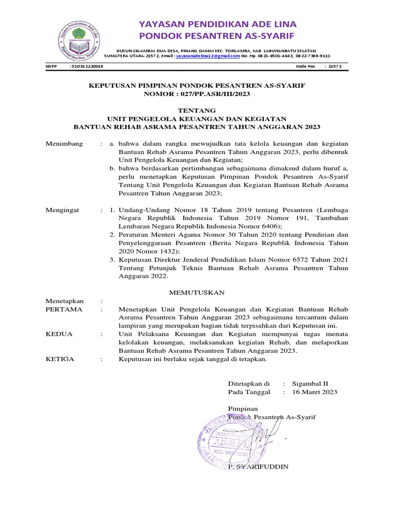 Surat Keputusan Tentang UPK2B | PDF