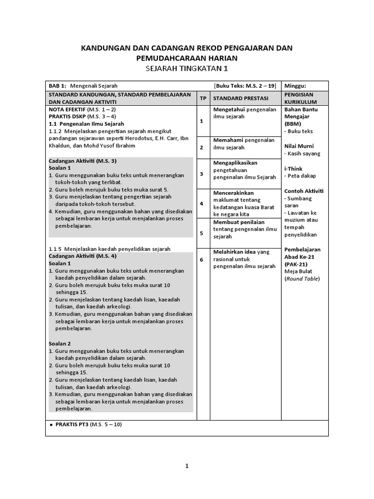 1 Sej Kandungan-Dan-Cadangan-Rekod-Pengajaran-Dan-Pemudahcaraan-Harian-Formula-A-Pt3-Kssm ...