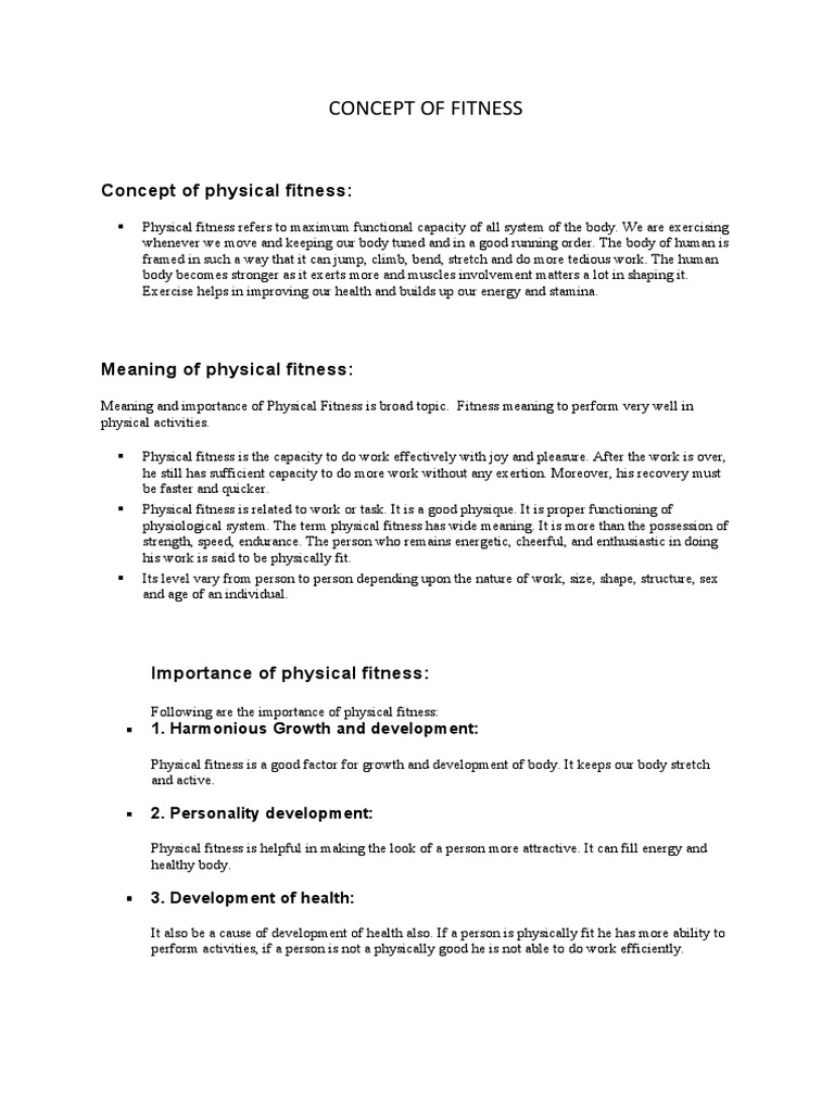 Concept of Fitness | PDF | Physical Fitness | Skeletal Muscle