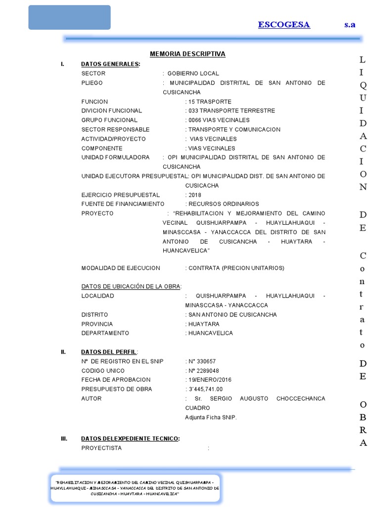 Memoria Descriptiva | PDF | Contabilidad | Banca de inversión