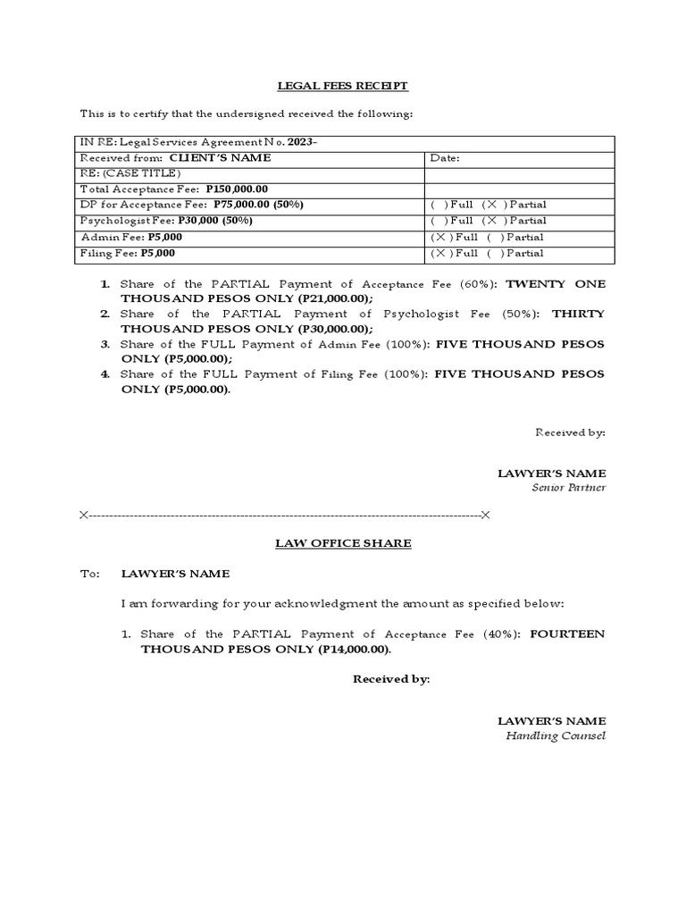 Legal Fees Payment Receipt Template | PDF