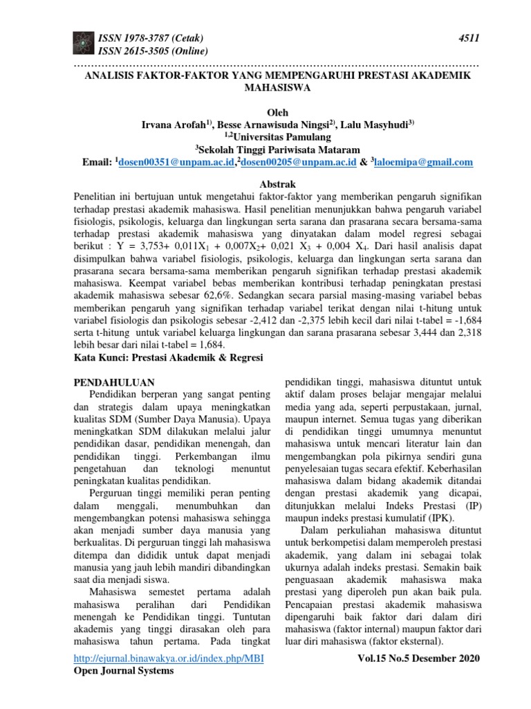 Faktor-faktor yang Mempengaruhi Prestasi Akademik Mahasiswa | PDF