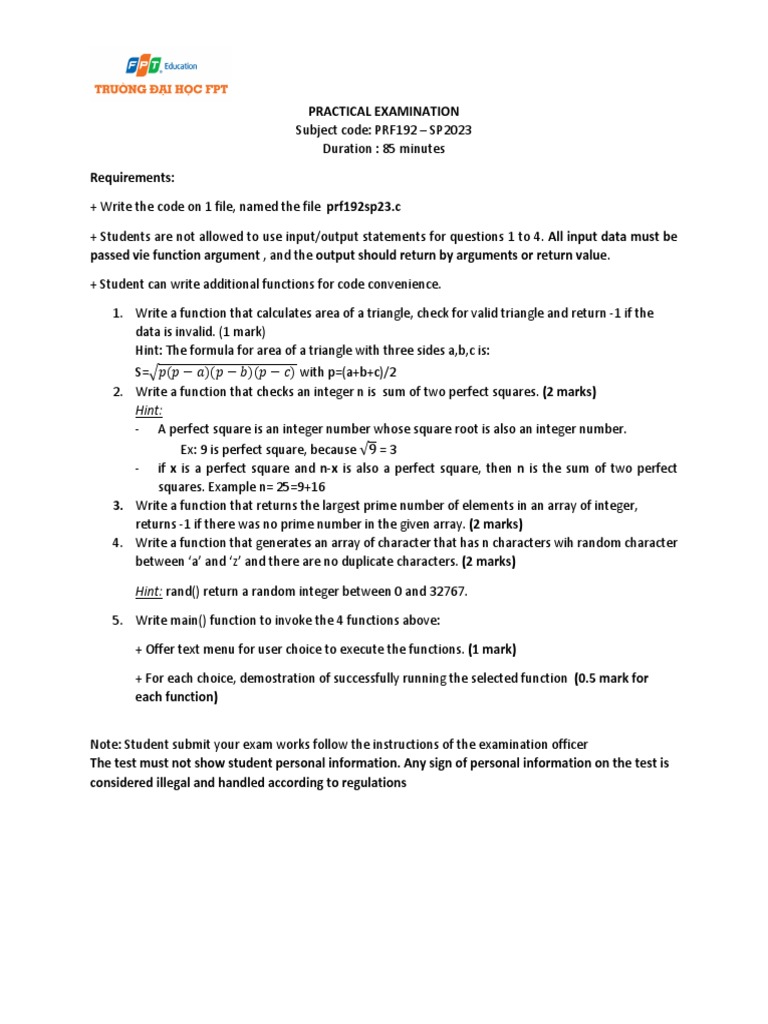 SP23 It PRF192 Pe1 | PDF | Computers | Technology & Engineering