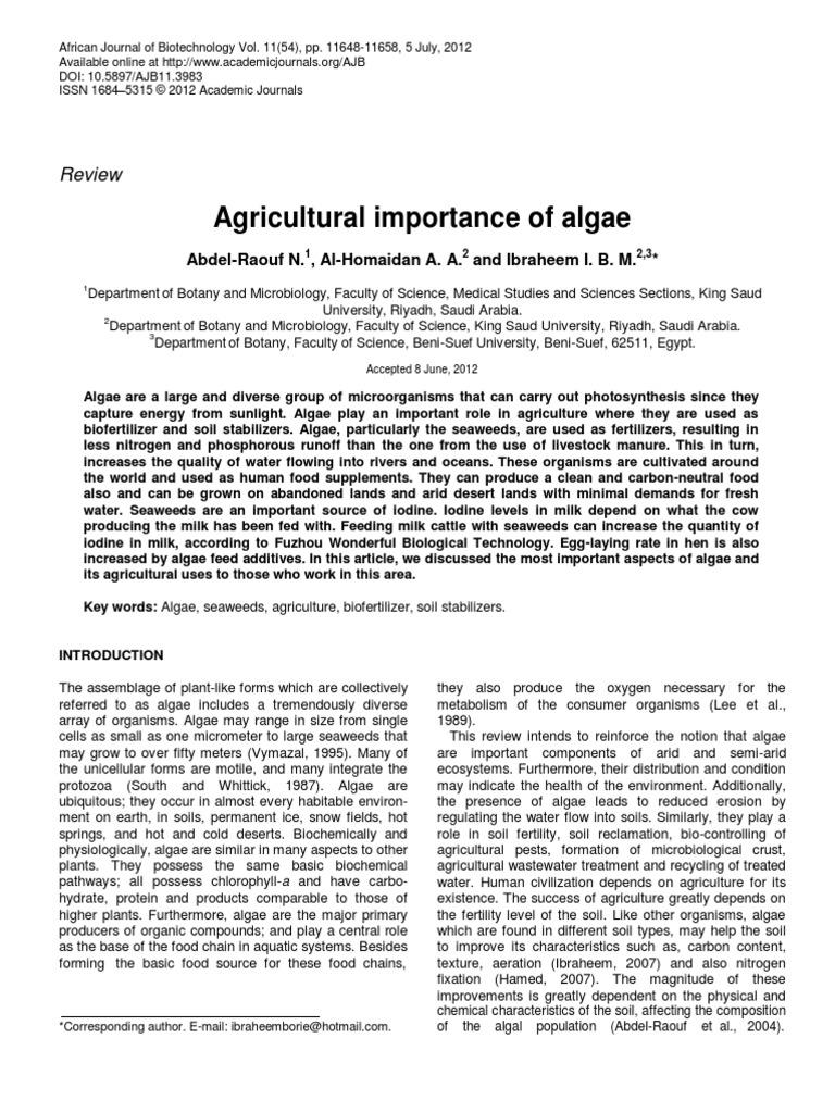 Agricultural Importance of Algae: Review | PDF | Sewage Treatment ...