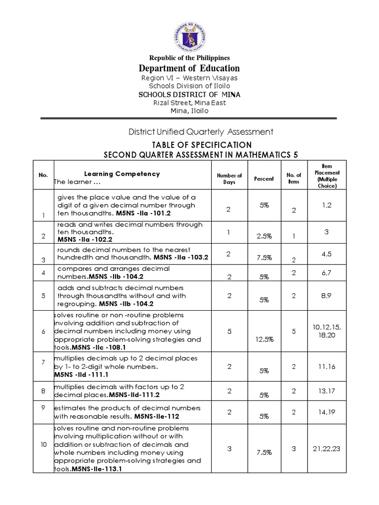 MATH5 - Q2 - Quarterly Assessment | PDF | Ratio | Significant Figures