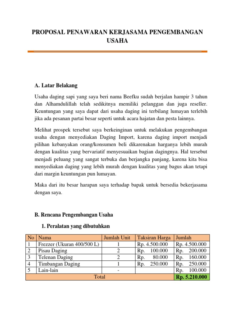 Proposal Penawaran Kerjasama Pengembangan Usaha | PDF