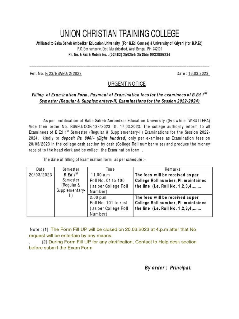 Notice For Exam Form Fillup | PDF