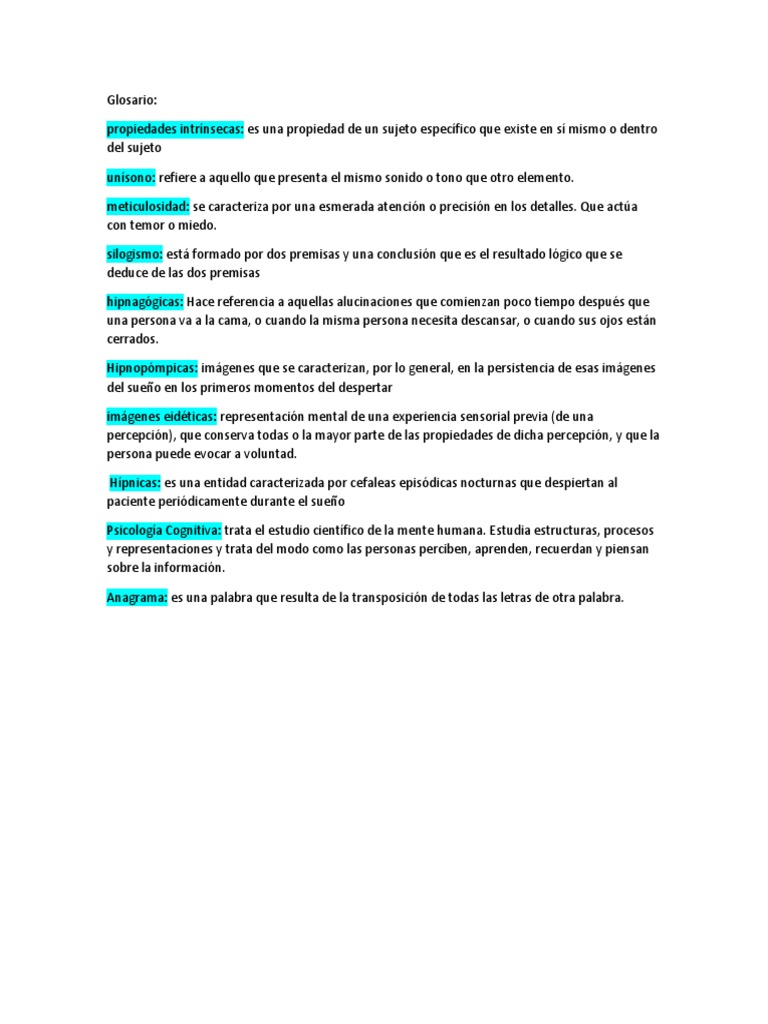 Definiciones clave de conceptos psicológicos y cognitivos | PDF