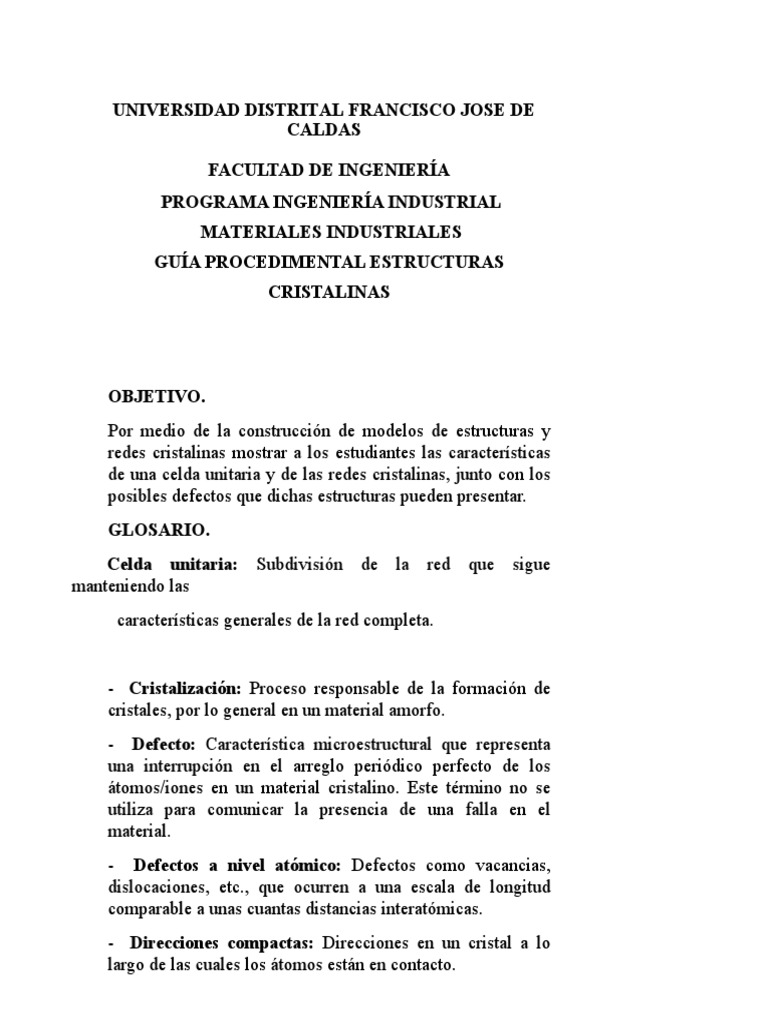 Guía Procedimental Estructuras Cristalinas Ud PDF | PDF | Estructura ...