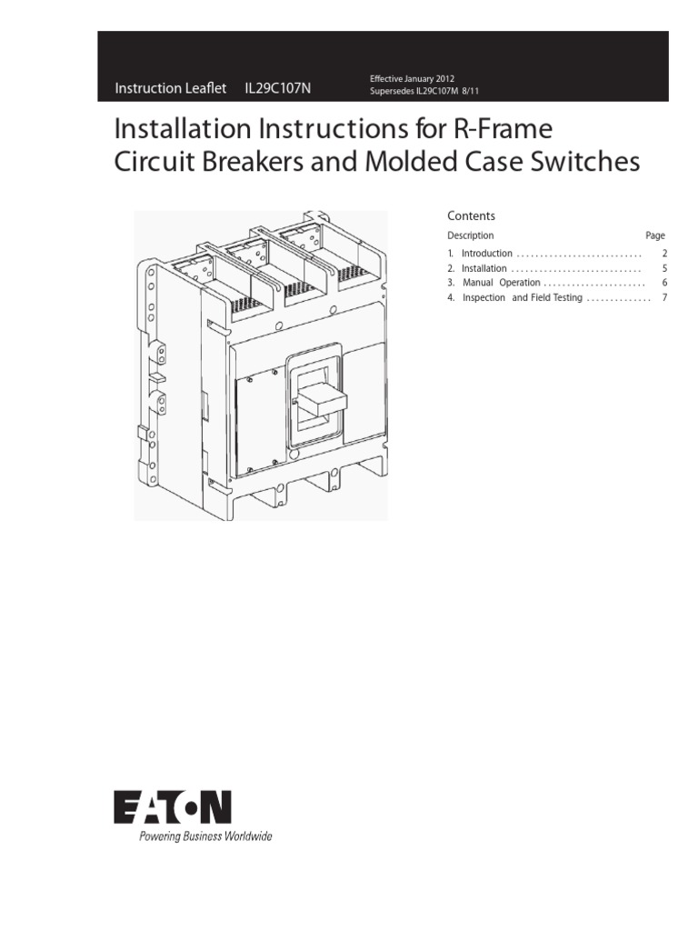 Installation Instructions For R-Frame Circuit Breakers and Molded Case ...