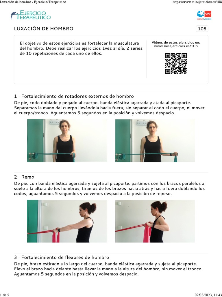 Ejercicios Rehabilitación Luxación Hombro | PDF