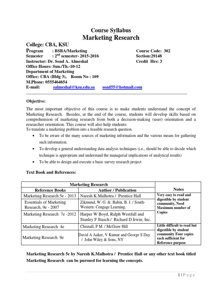 Marketing Research Course Guide | PDF | Marketing Research | Methodology