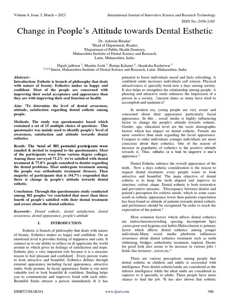 Change in People's Attitude Towards Dental Esthetic | PDF | Dentistry ...