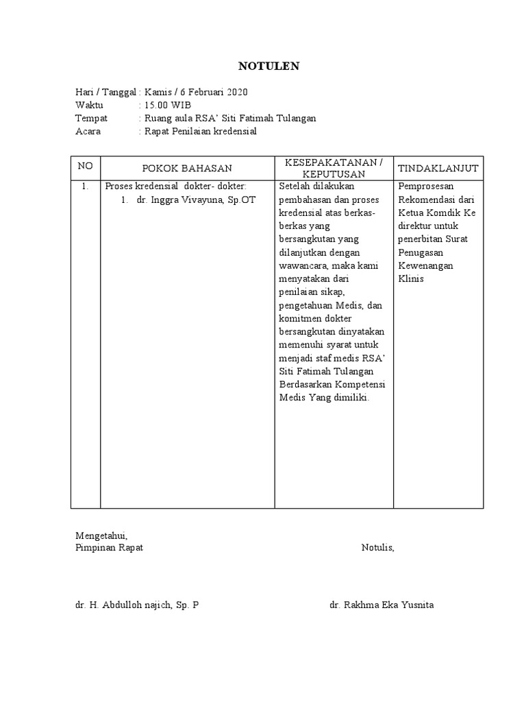 Notulen Rapat Penilaian Kredensial | PDF
