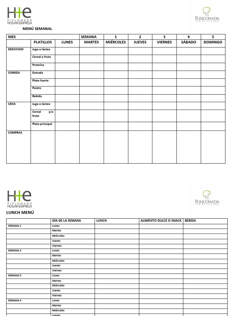 Menu Semanal-Lunch Menu PDF | PDF