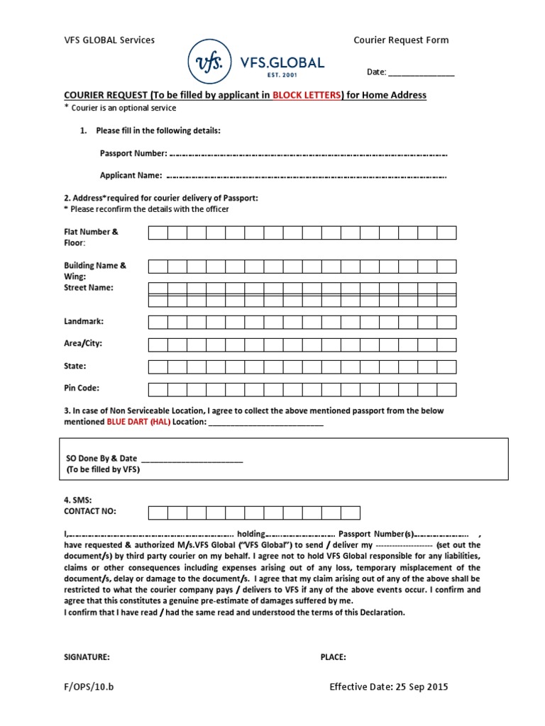 Request Passport Courier Form | PDF
