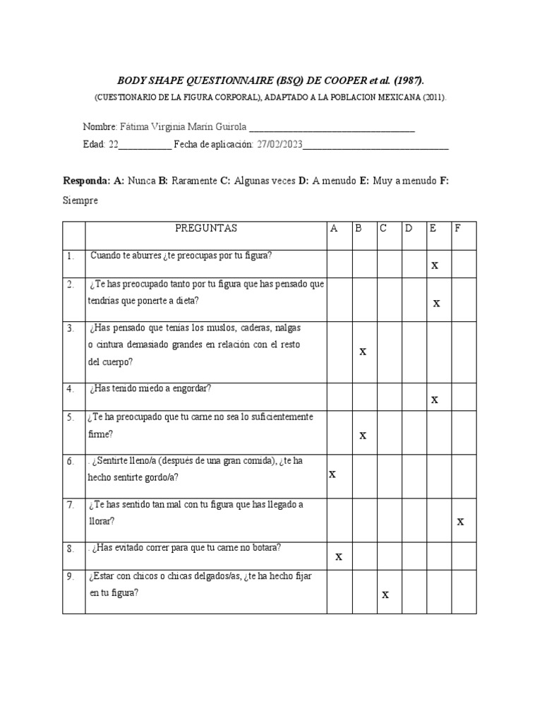 Body Shape Questionnaire | PDF | Relaciones personales, crianza y desarrollo personal
