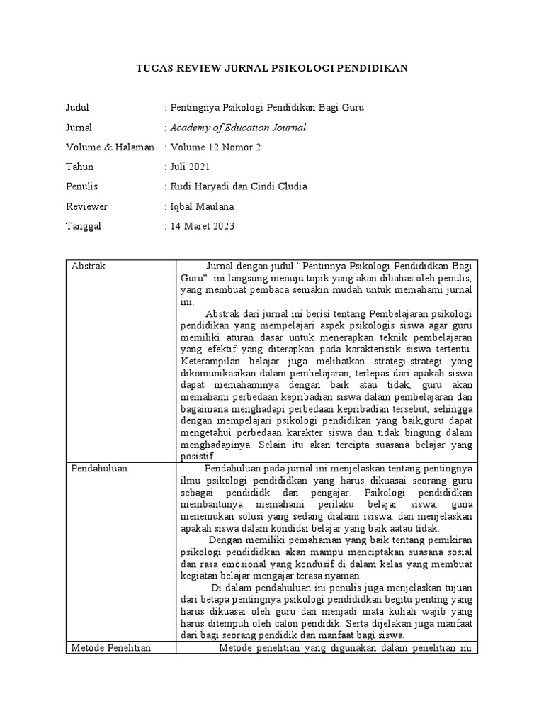 Review Jurnal Iqbal Maulana | PDF