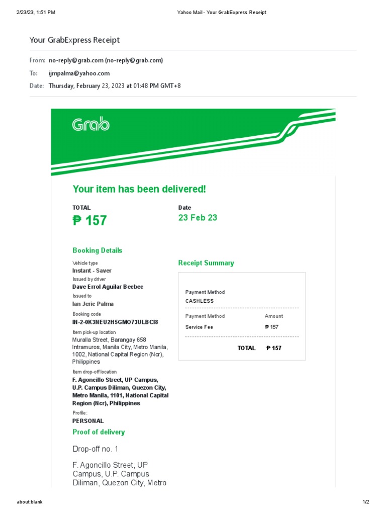 GrabExpress Receipt | PDF | Metro Manila | Service Industries