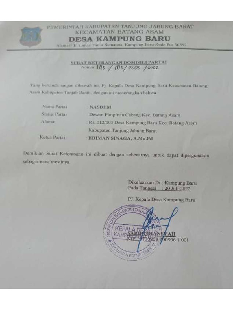 Contoh Surat Domisili Partai | PDF